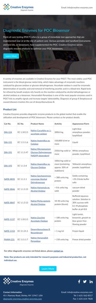 Creative Enzymes's Diagnostic Enzymes for POC Biosensor | PDF