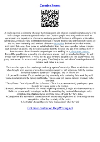 Creative Essay Example | PDF