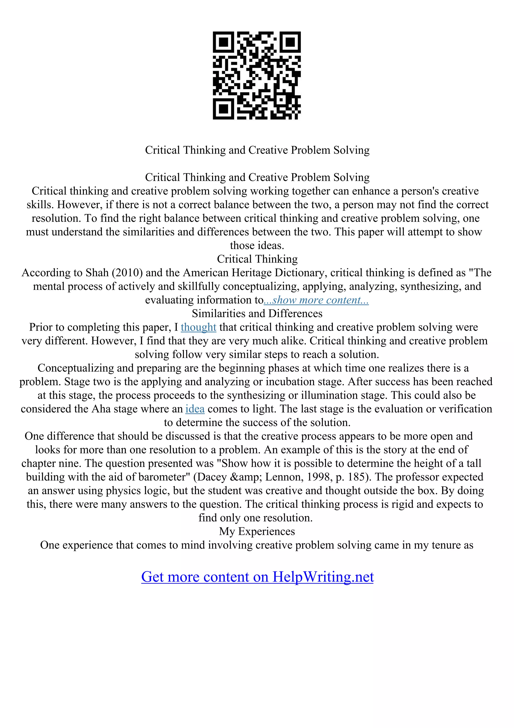 Creative Essays Examples | PDF