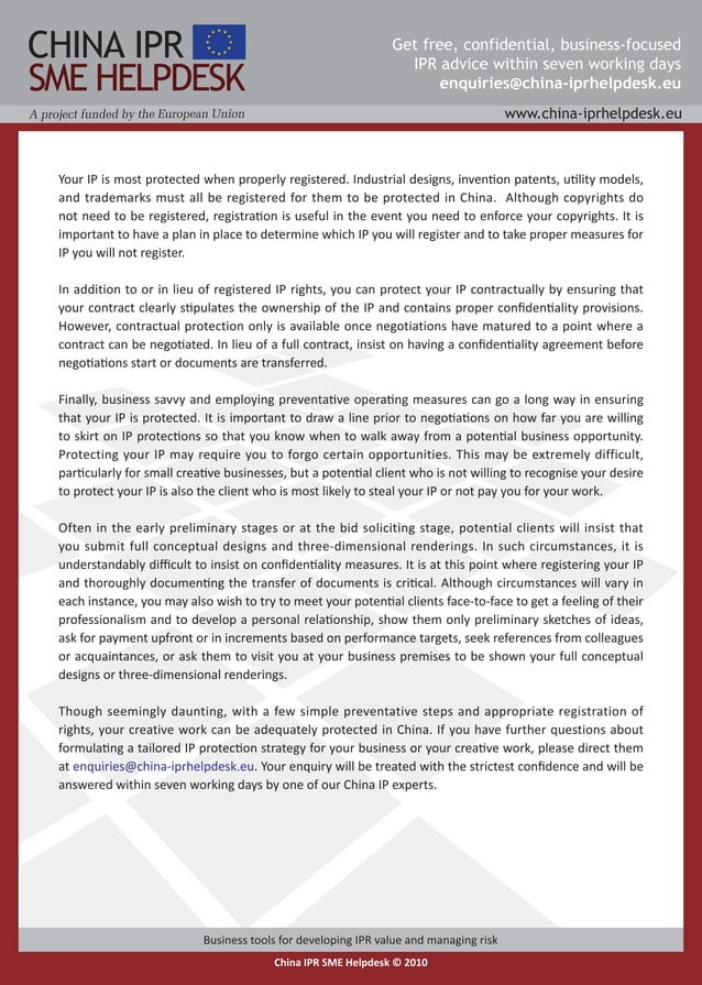 Guide to IPR Protection in China for the Creative Industry | PDF