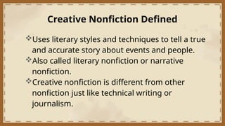 CREATIVE NONFICTION DISCUSSION WITH ACTIVITIES | PPTX