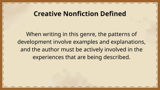 CREATIVE NONFICTION DISCUSSION WITH ACTIVITIES | PPTX