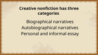 CREATIVE NONFICTION DISCUSSION WITH ACTIVITIES | PPTX