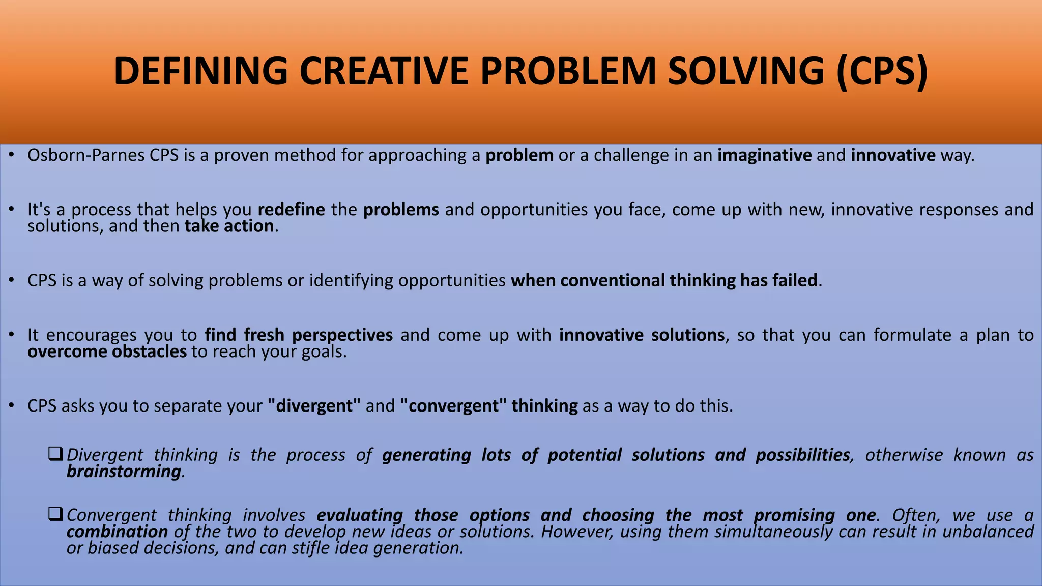 Creative problem solving skills & process | PPTX