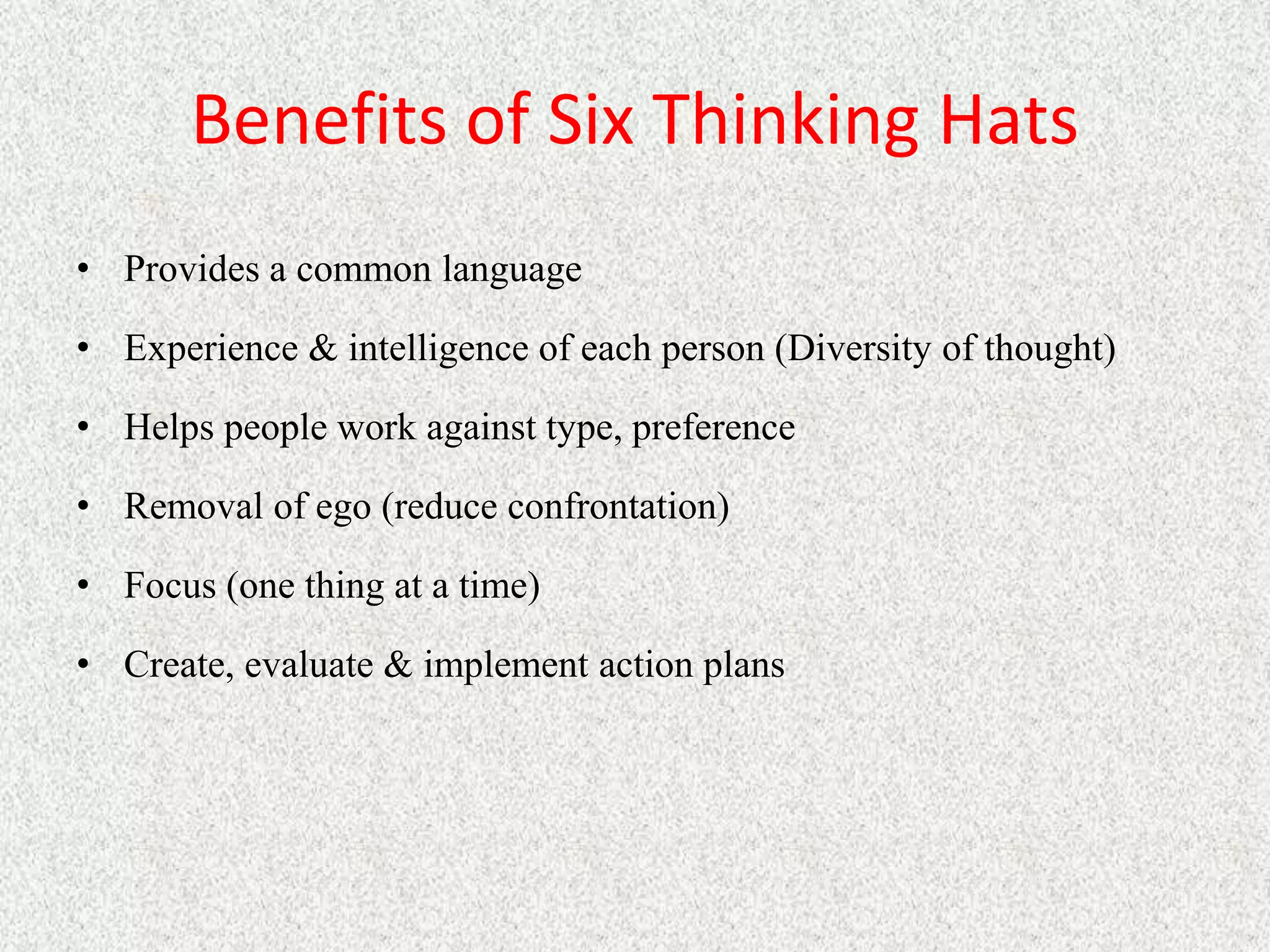 Creative problem solving with six thinking hats | PPTX