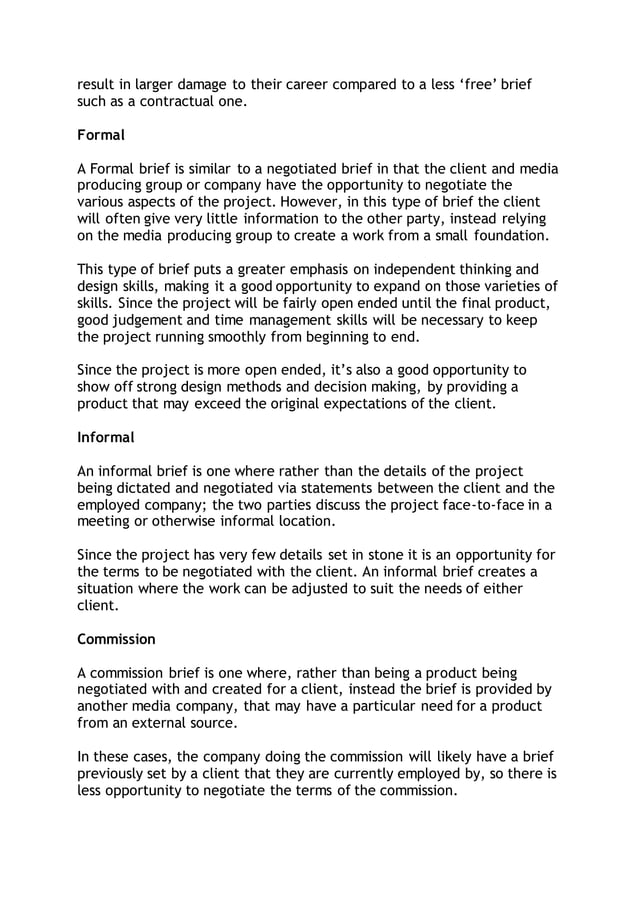 Creative production brief types | DOCX | Careers