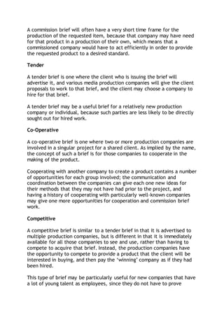 Creative production brief types | DOCX | Careers