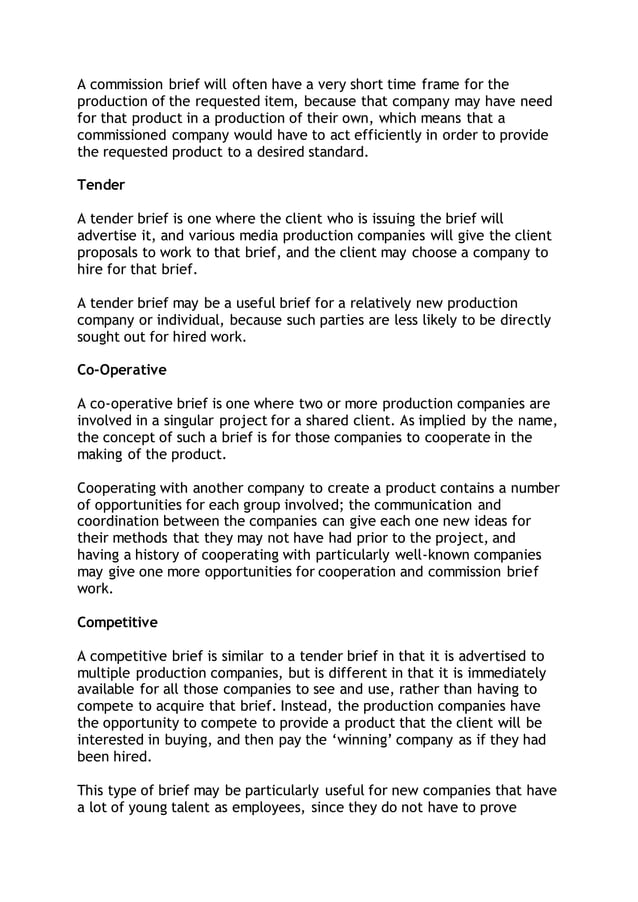 Creative production brief types | DOCX | Careers