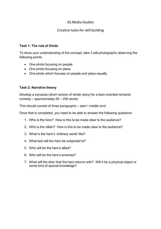 Creative tasks rule of thirds narrative theory | DOCX