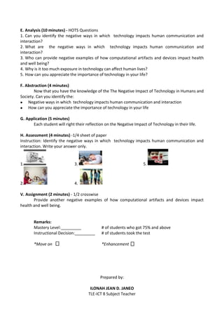 Creative Tech Grade 8 LP 4th quarter The Negative Impact of Technology ...