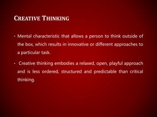 Creative Thinking (Convergent and Divergent thinking) | PPTX