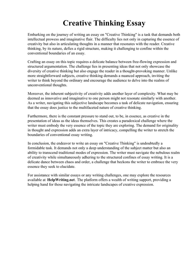 Creative Thinking Essay | PDF | Daycare and Pre-School | Parenting