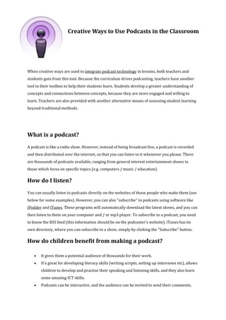 Creative waystousepodcastsintheclassroom | PDF