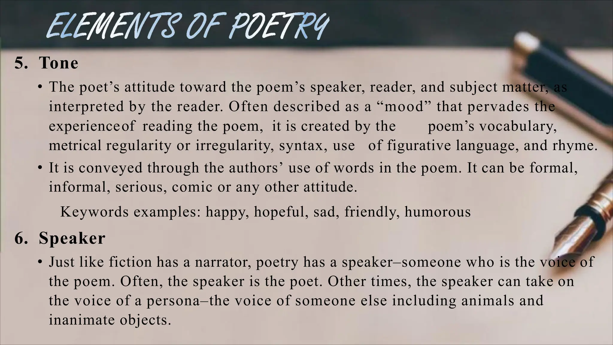 Creative Writing-identify the elements of poetry; 2. appreciate the ...