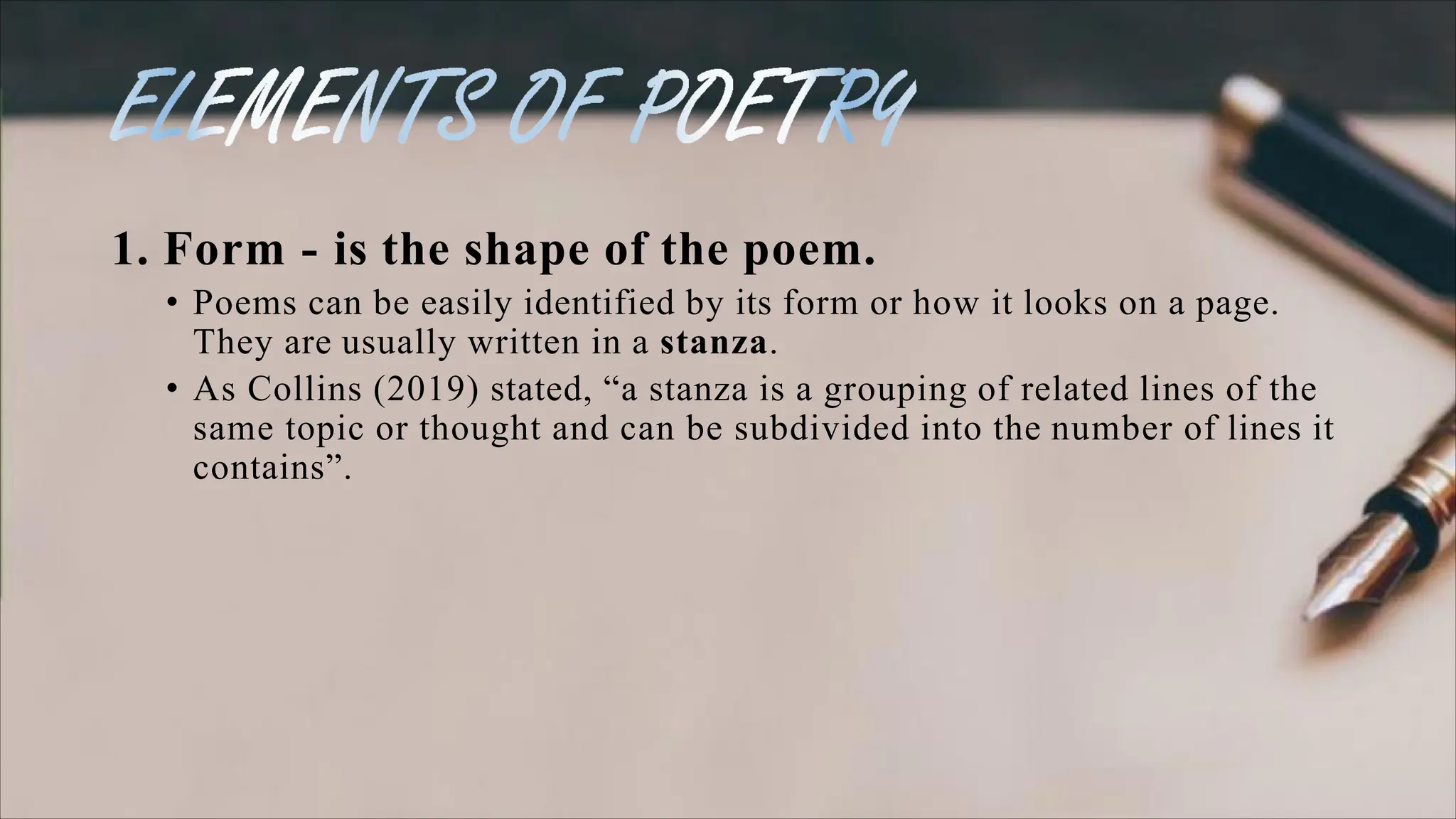 Creative Writing-identify the elements of poetry; 2. appreciate the ...