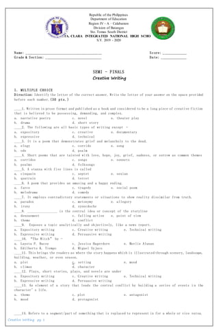 Creative Writing Semi - Finals | DOCX