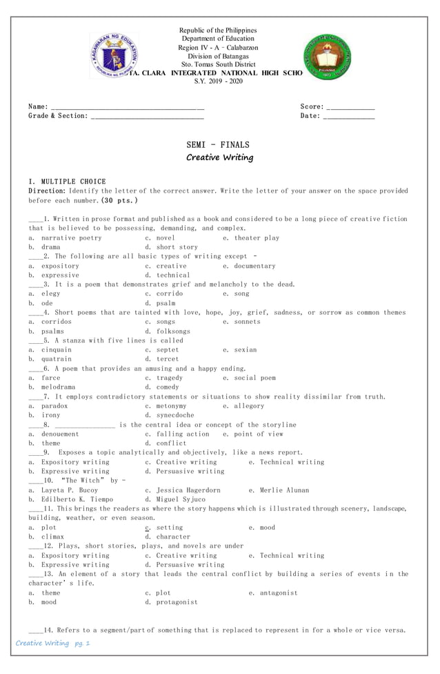 Creative Writing Semi - Finals | DOCX