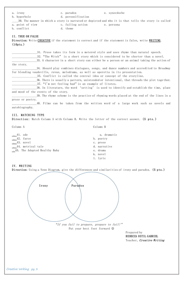 Creative Writing Semi - Finals | DOCX