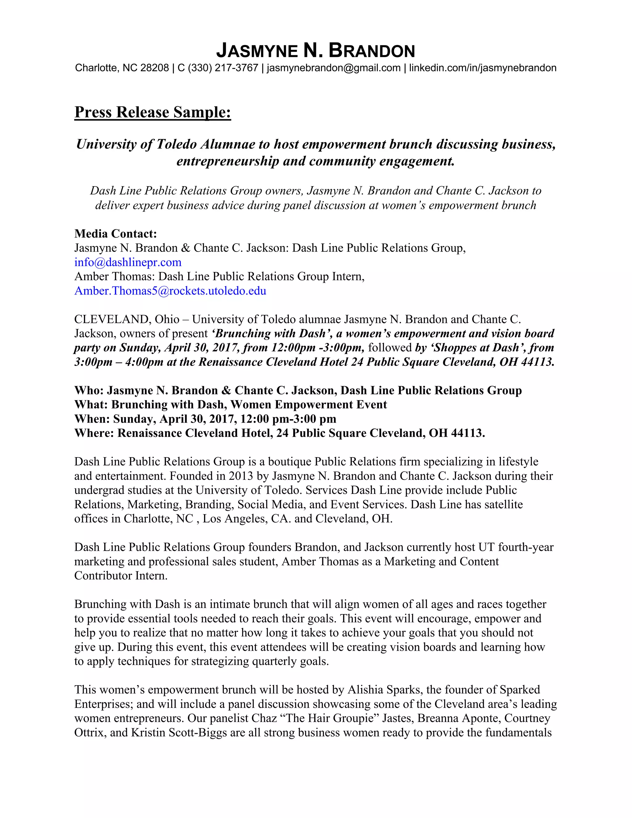 Creative Writing Samples- Jasmyne Brandon | PDF