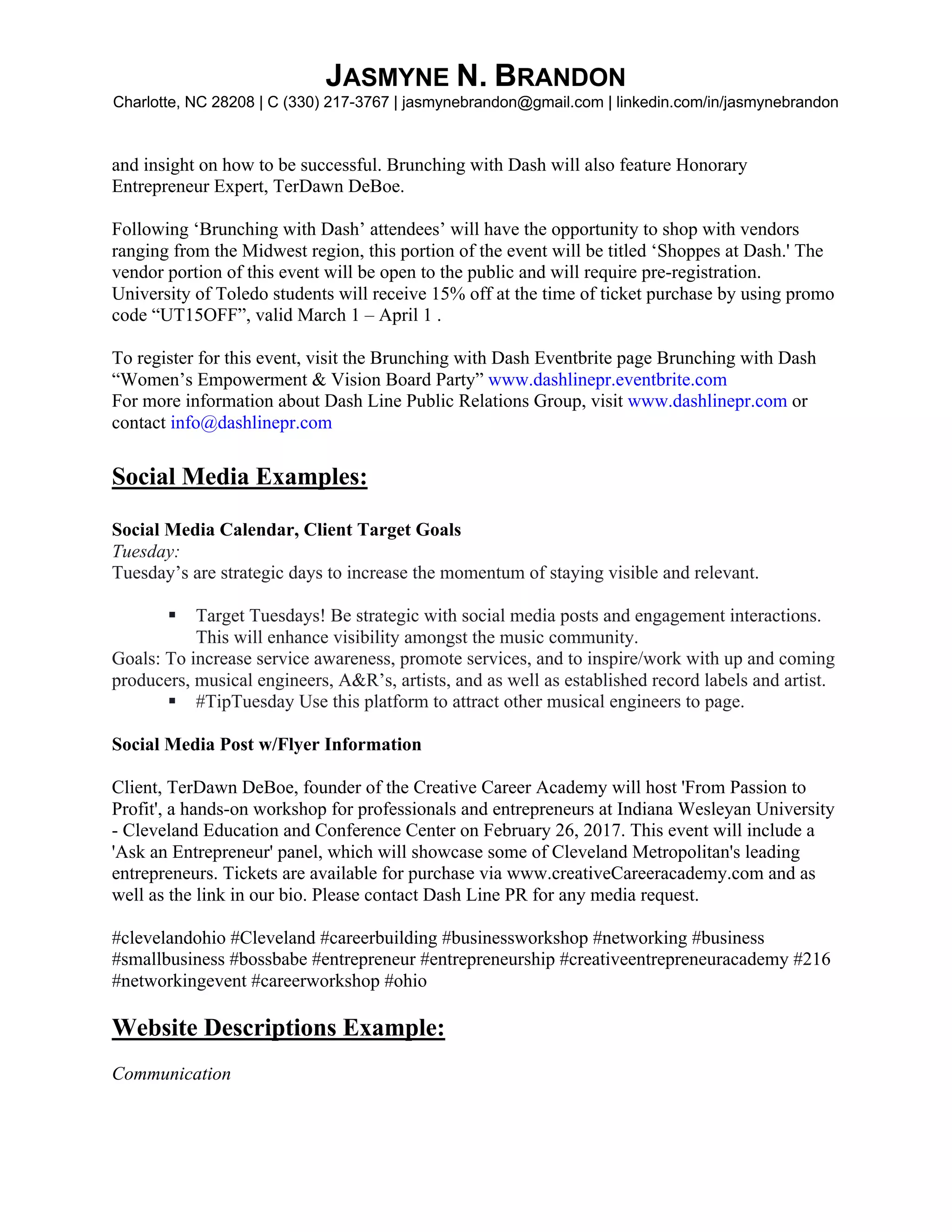 Creative Writing Samples- Jasmyne Brandon | PDF