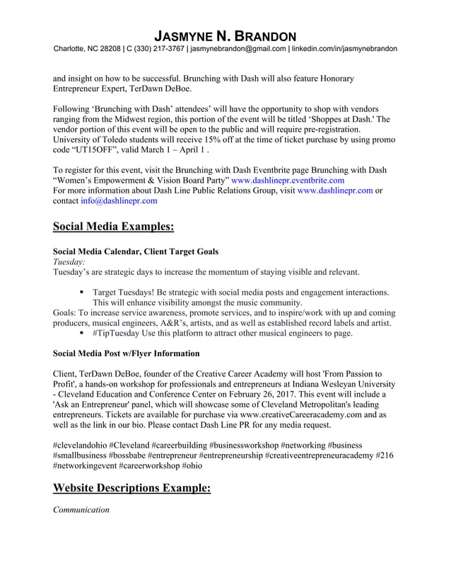 Creative Writing Samples- Jasmyne Brandon | PDF