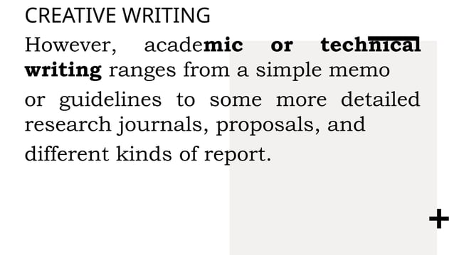 Creative Writing vs Technical writing for Creative Writing Subject | PPTX
