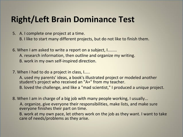 Right and Left Brain Dominant Test | PPT