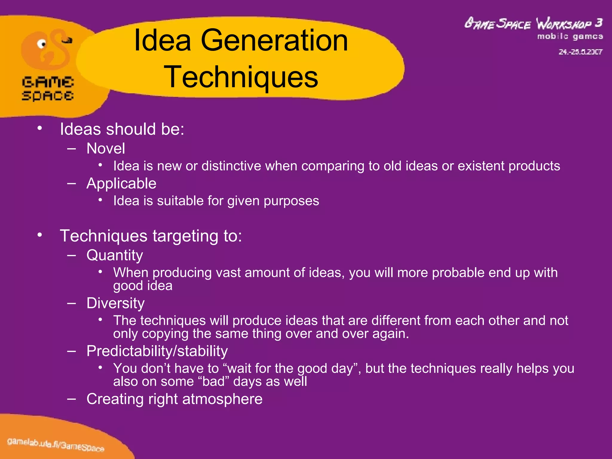 Creativity Techniques in Game Design | PPT