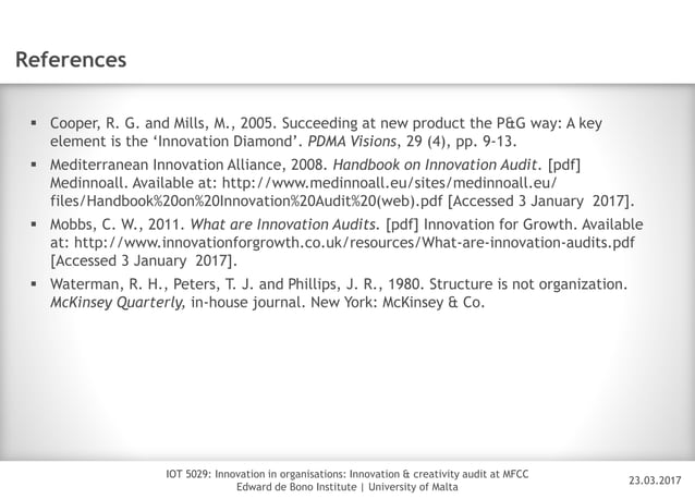 Innovation and Creativity Audit | PPTX | Business Administration | Business