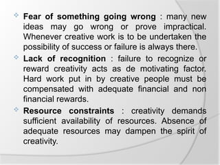 DEVELOPING CREATIVITY AND UNDERSTANDING INNOVATION characteristics of ...