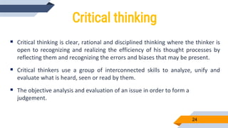 Creativity, Critical Thinking Vs Creative Thinking and Mind Mapping | PPTX