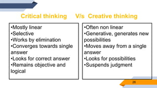 Creativity, Critical Thinking Vs Creative Thinking and Mind Mapping | PPTX