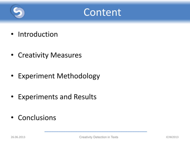 Creativity detection in texts | PPT