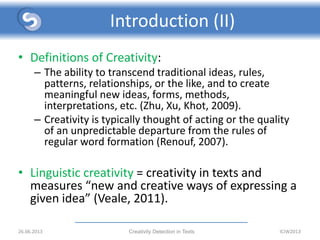 Creativity detection in texts | PPT