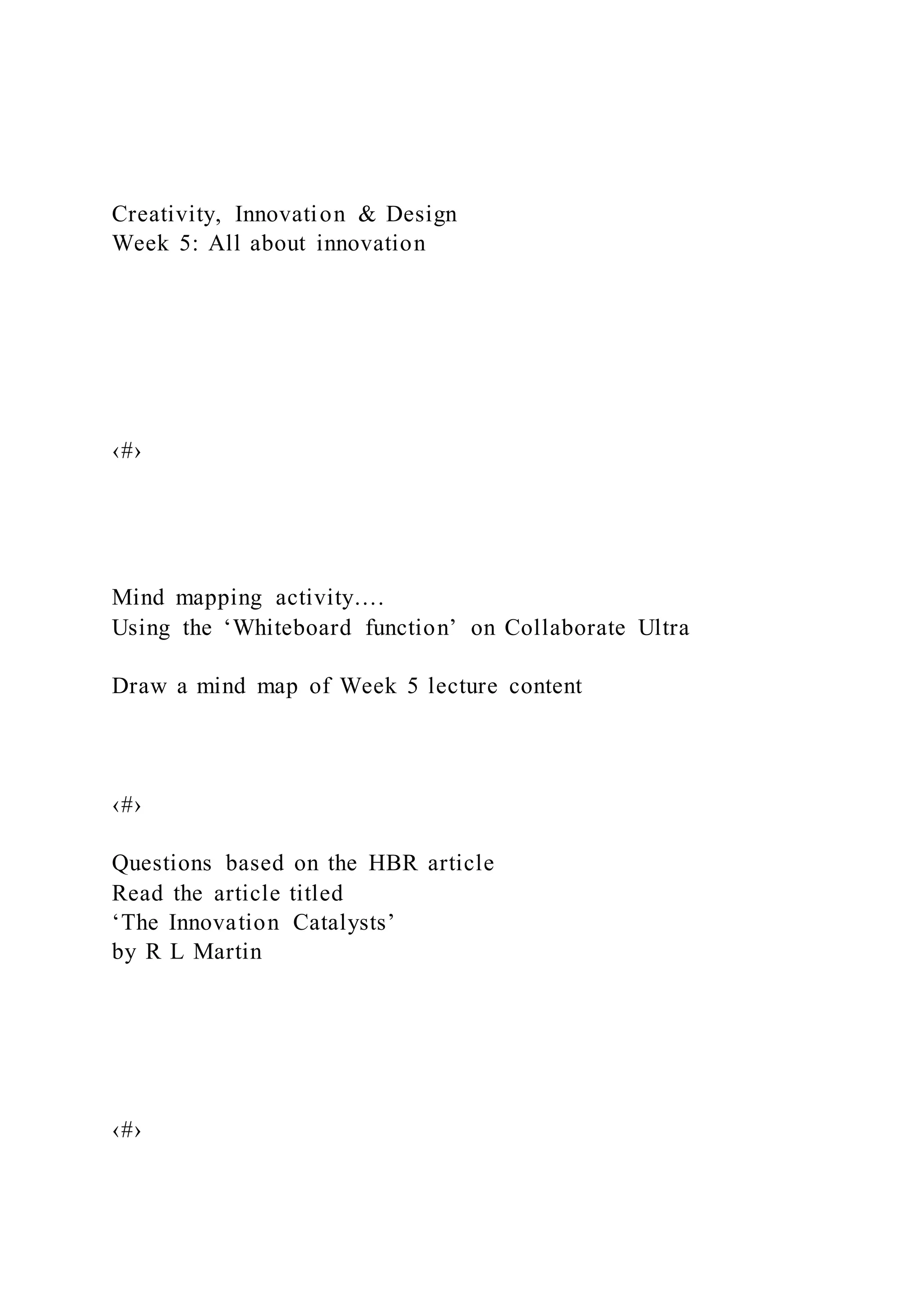 Creativity, innovation & design week 5 all about innovation | DOCX