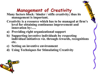 Creativity stimulation & management | PPT