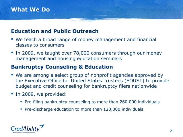 CredAbility: Nonprofit Credit Counseling & Education | PPT | Government ...