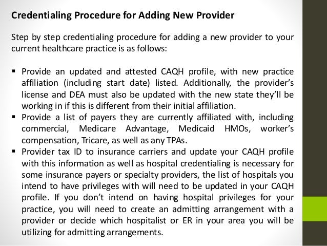 Credentialing procedure for adding new provider | PPTX