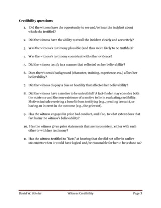 Credibility determination in arbitration handout | PDF