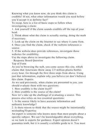 CredibilityWhen claims are presented to you, evaluate them by as.docx