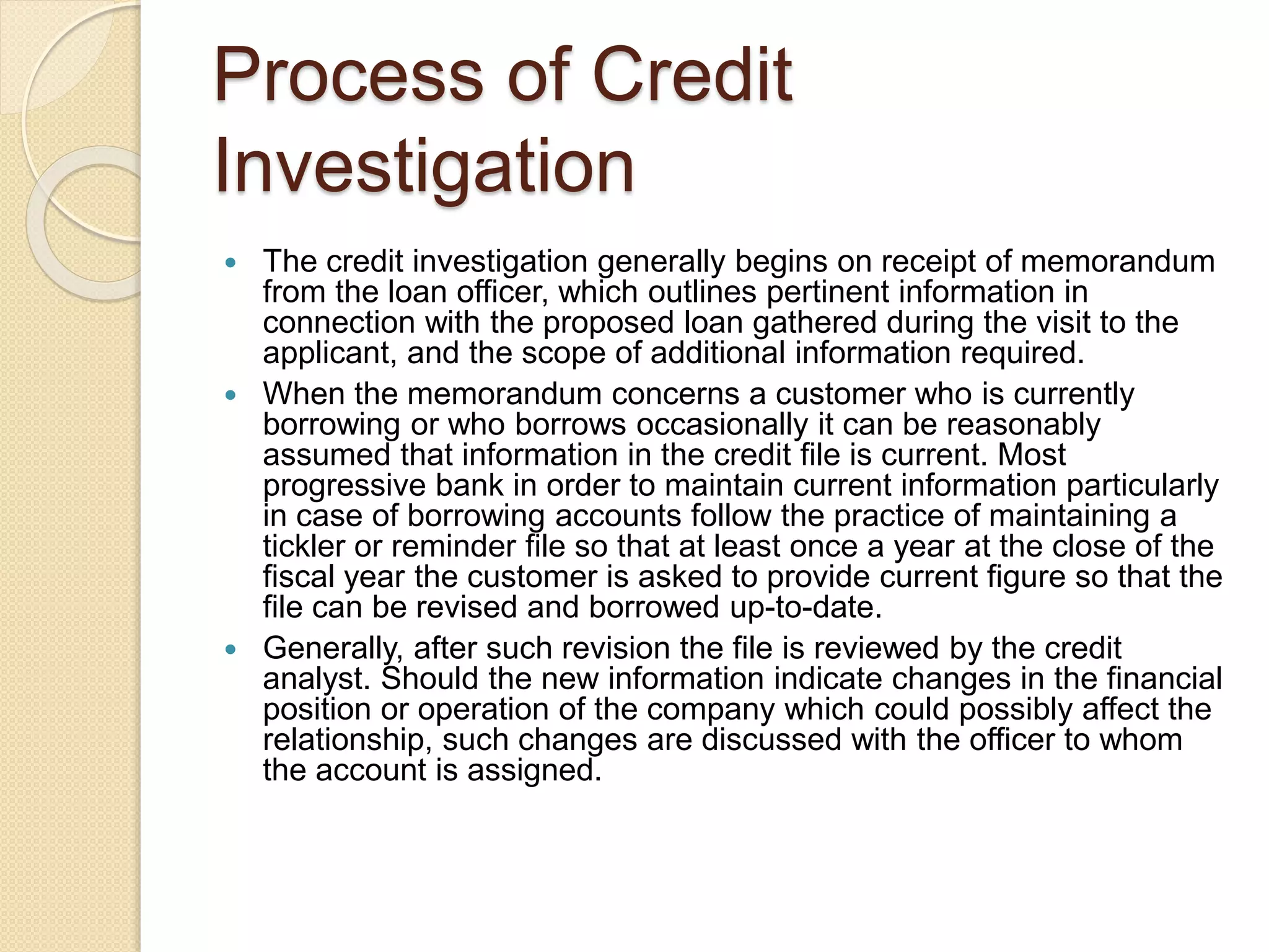 Role of Credit Investigator in commercial bank | PPTX