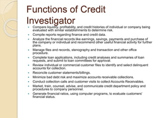 Role of Credit Investigator in commercial bank | PPTX