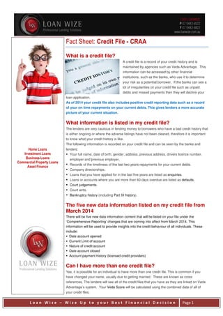 Credit file fact sheet | PDF | Personal Loans | Personal Debt
