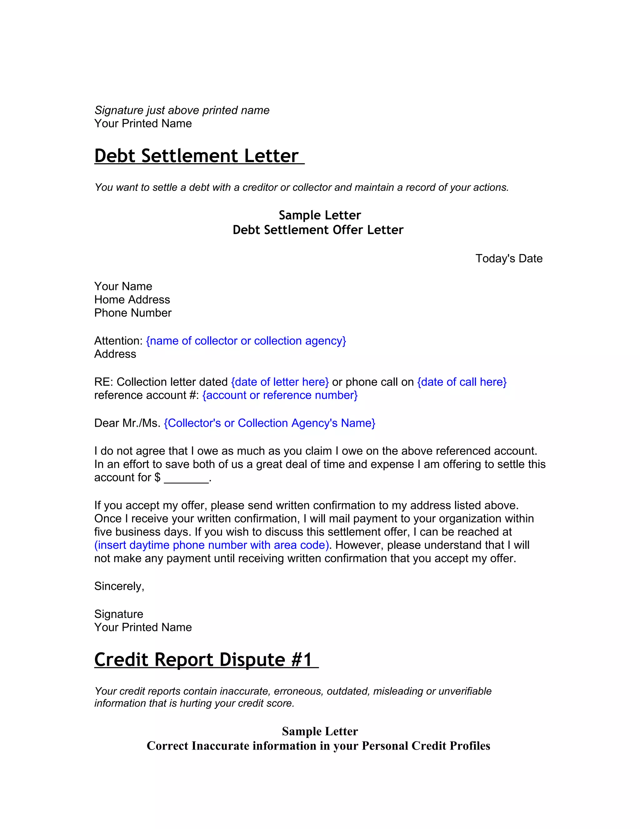 Credit and Debt Dispute Letters | DOC