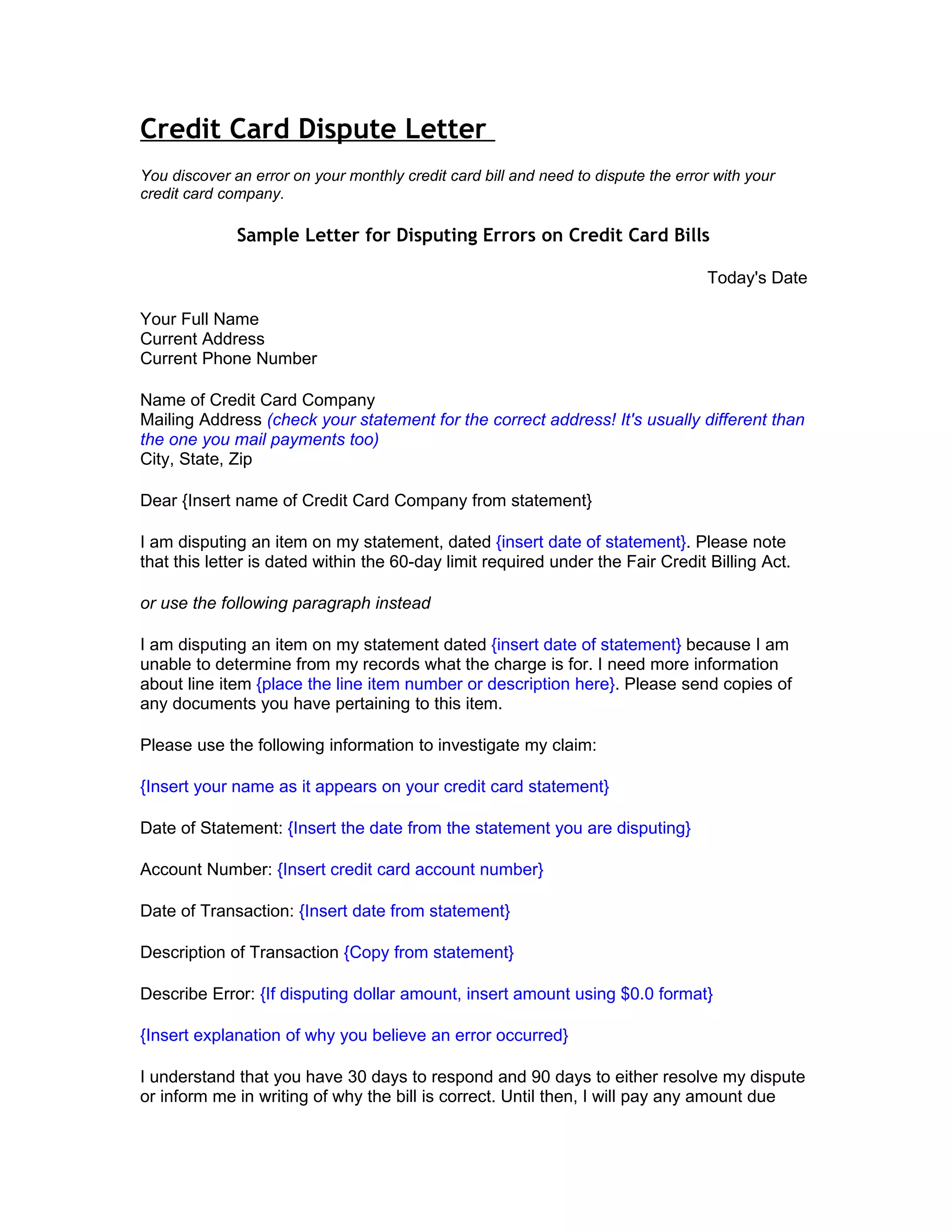 Credit and Debt Dispute Letters | DOC