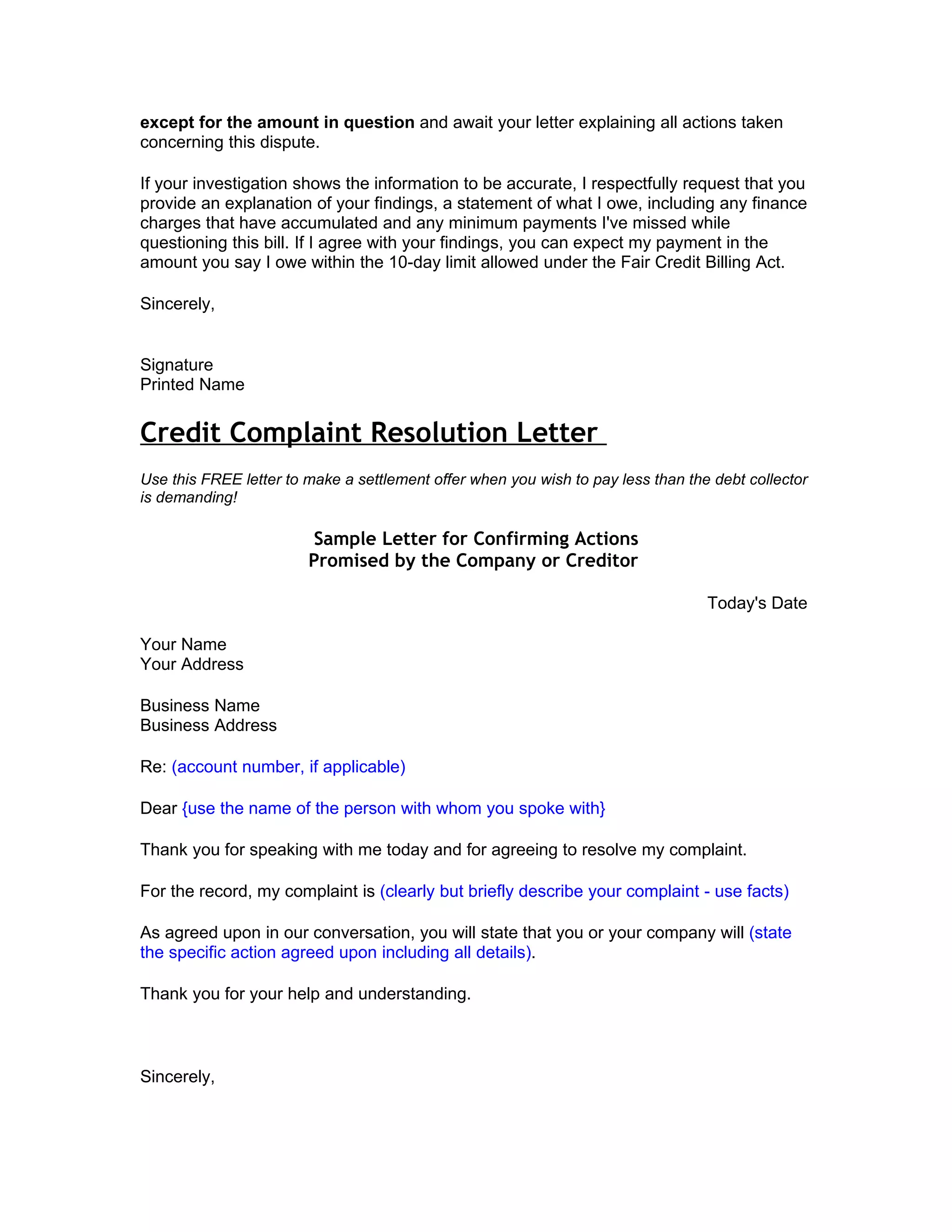 Credit and Debt Dispute Letters | DOC