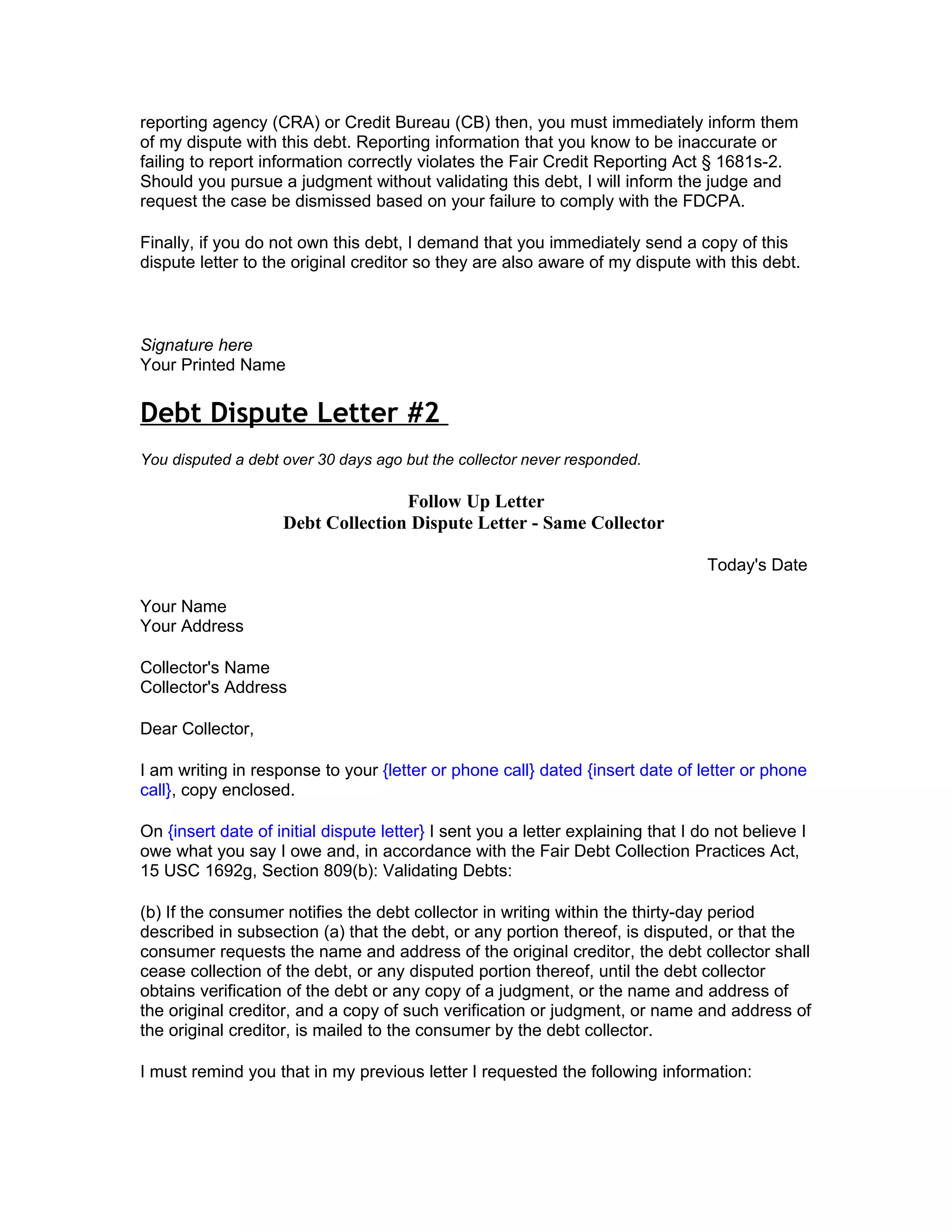Credit and Debt Dispute Letters | DOC