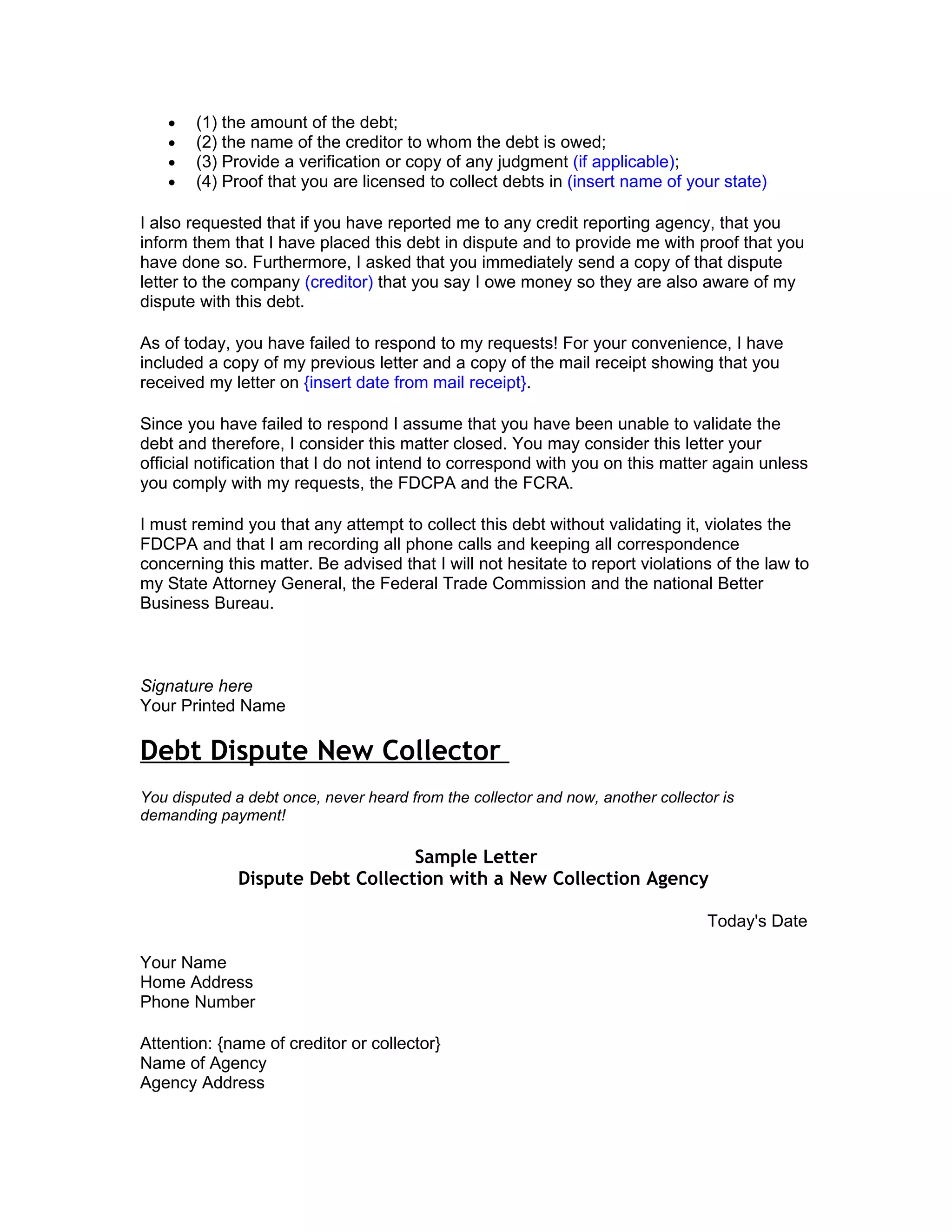 Credit and Debt Dispute Letters | DOC