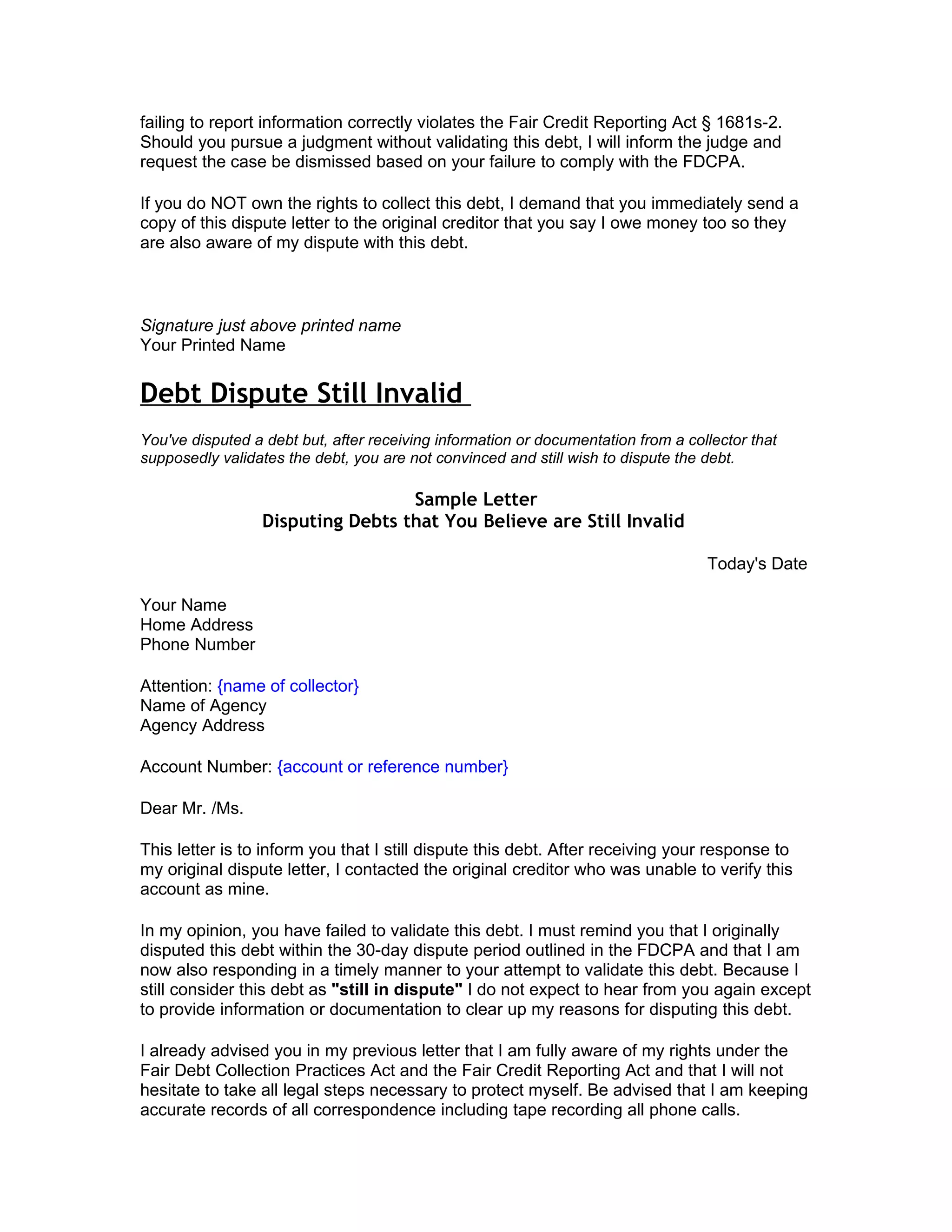 Credit and Debt Dispute Letters | DOC