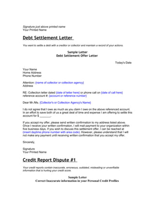 Credit and Debt Dispute Letters | DOC